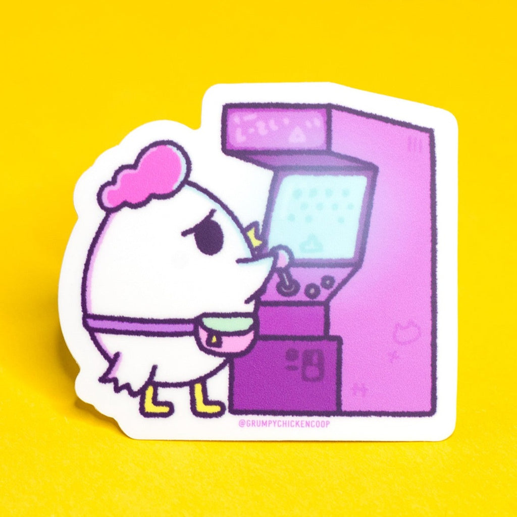 Grumpy Chicken Arcade Sticker – Robot Dance Battle
