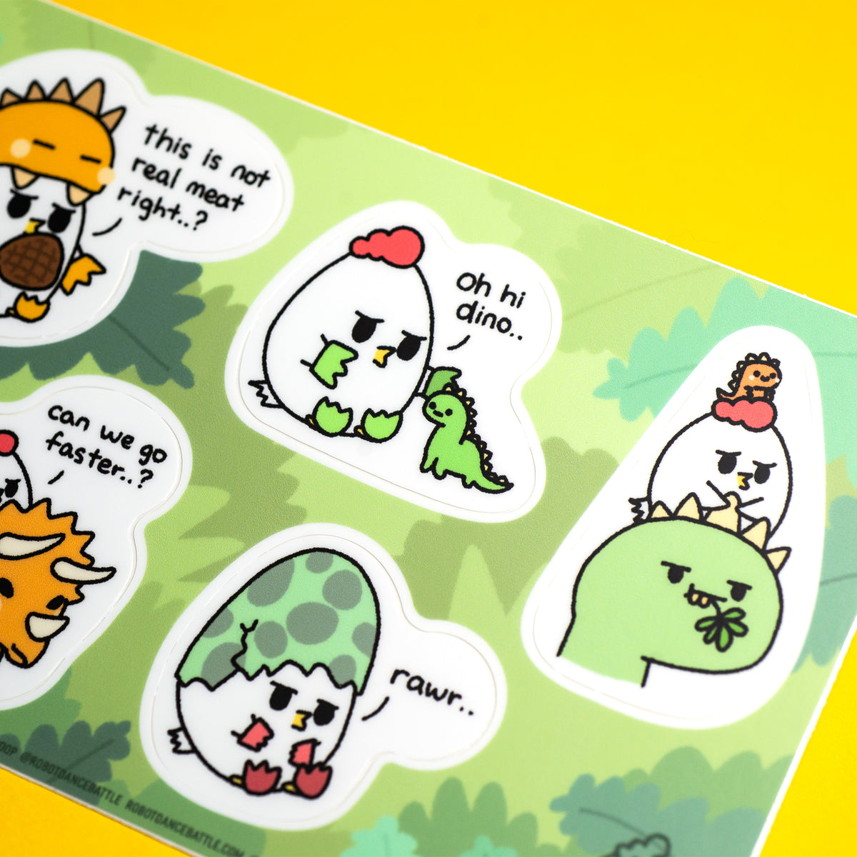 Grumpy Chicken Dinoland Sticker Sheet – Robot Dance Battle