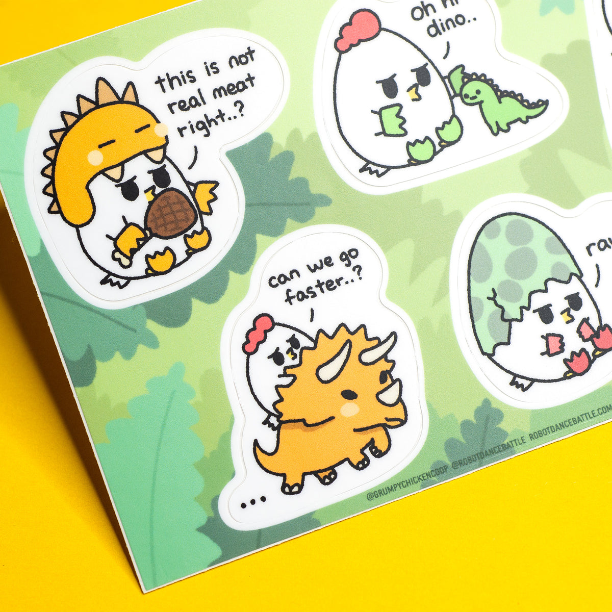 Grumpy Chicken Dinoland Sticker Sheet – Robot Dance Battle